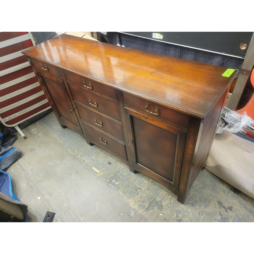 Vintage Hard Wood Sideboard w/ Leather Inlay by Theodore Alexander - AS IS – colletteconsignment.com