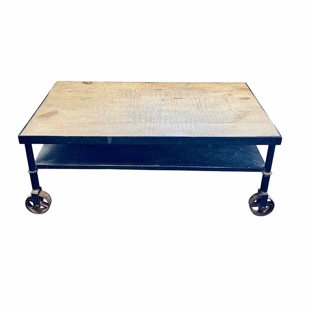 Rustic Woodtop 2-Tier Rolling Metal Coffee Table – colletteconsignment.com