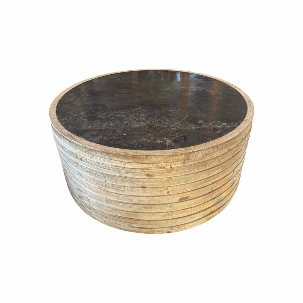 Round Fluted Wood Coffee Table w/ Black Stone Top – colletteconsignment.com