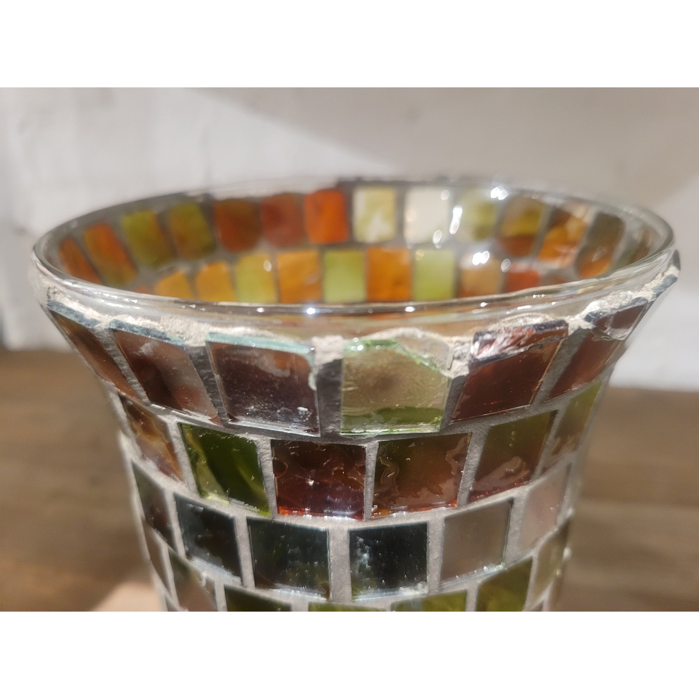 PAIR of Vintage Autumn Colors Mosaic Glass Candle Holders ...